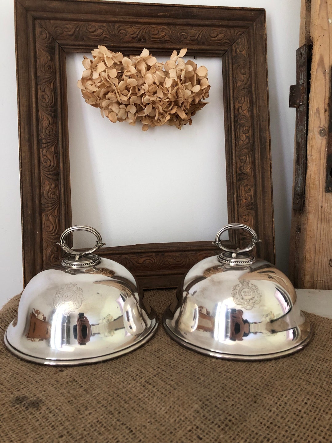 Pair of Antique Silver Plate Officers Mess Food Cloches / Clochettes ...