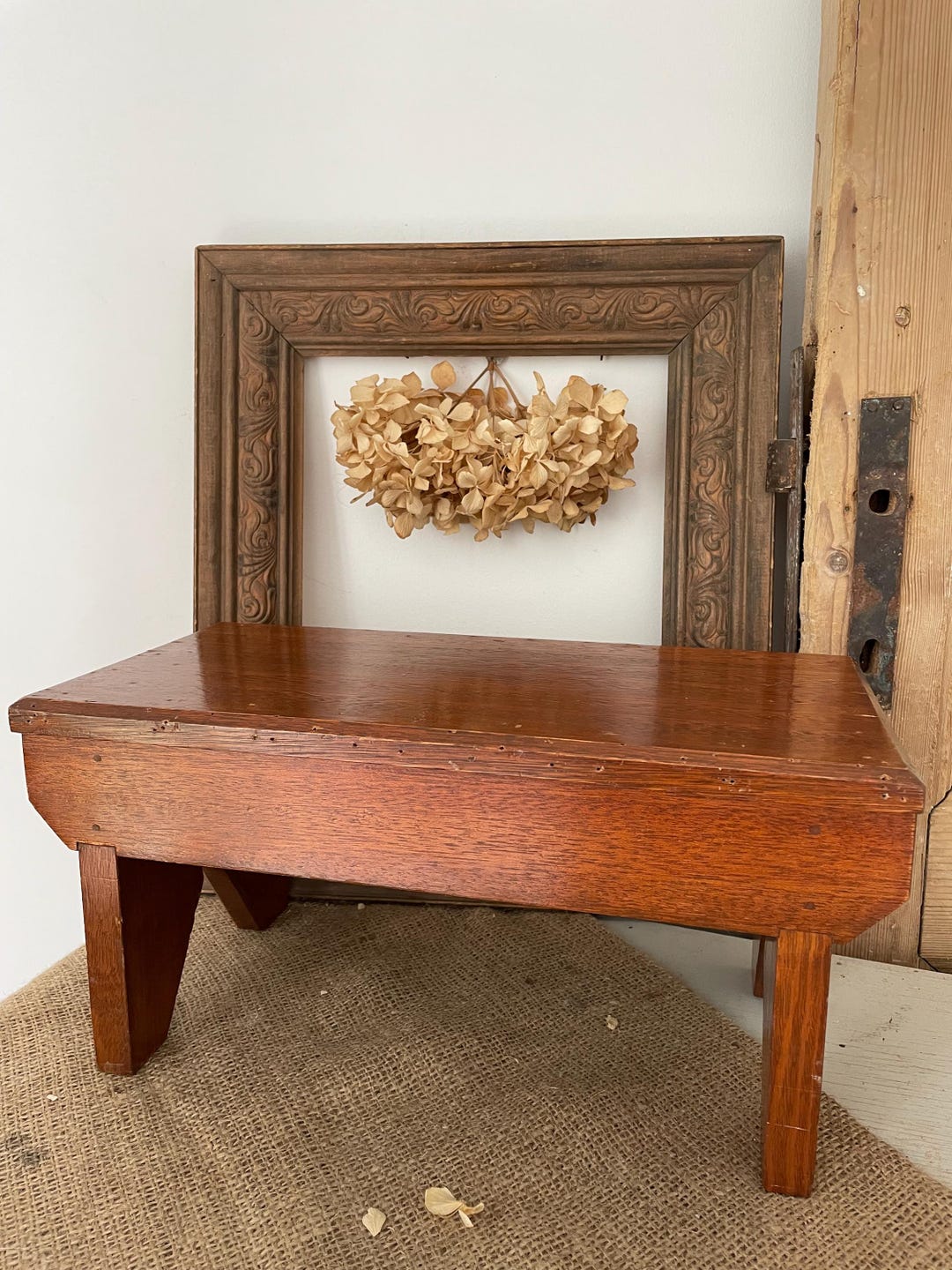 Vintage Timber Milking Stool, Oak With Keyhole Ends early 1900s Vintage ...