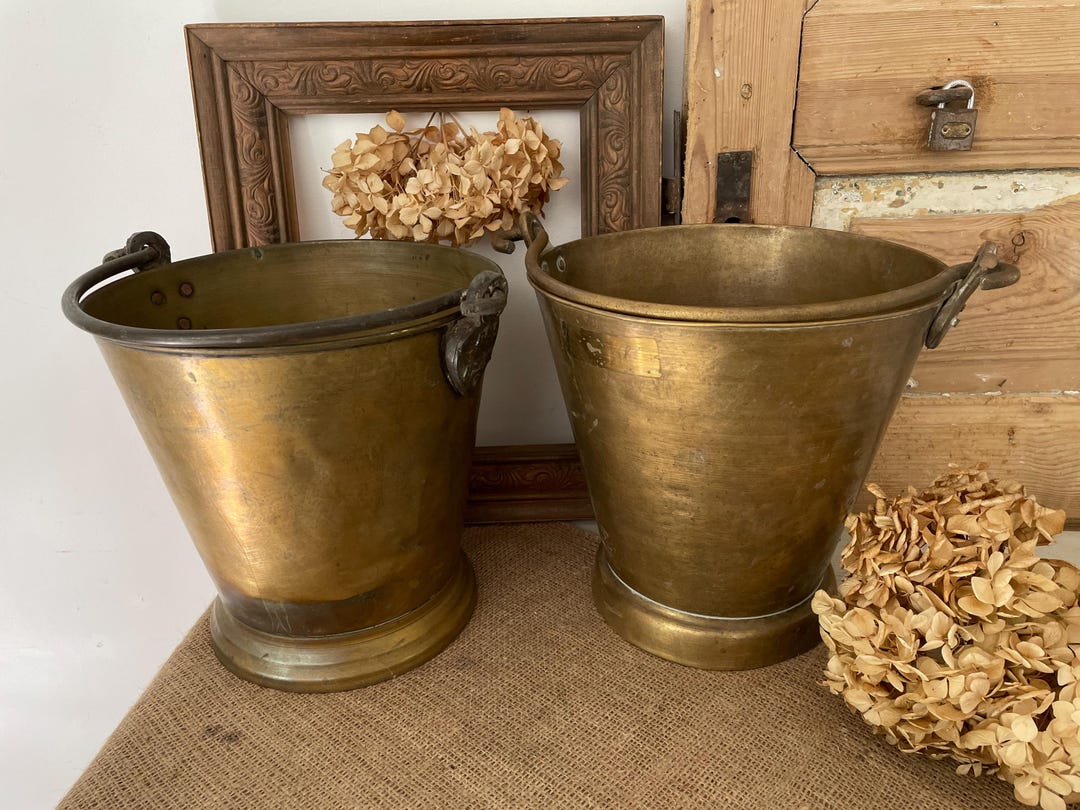 Solid Brass Bucket / Fireman's Pail With Brass, Wrought Iron Handle ...