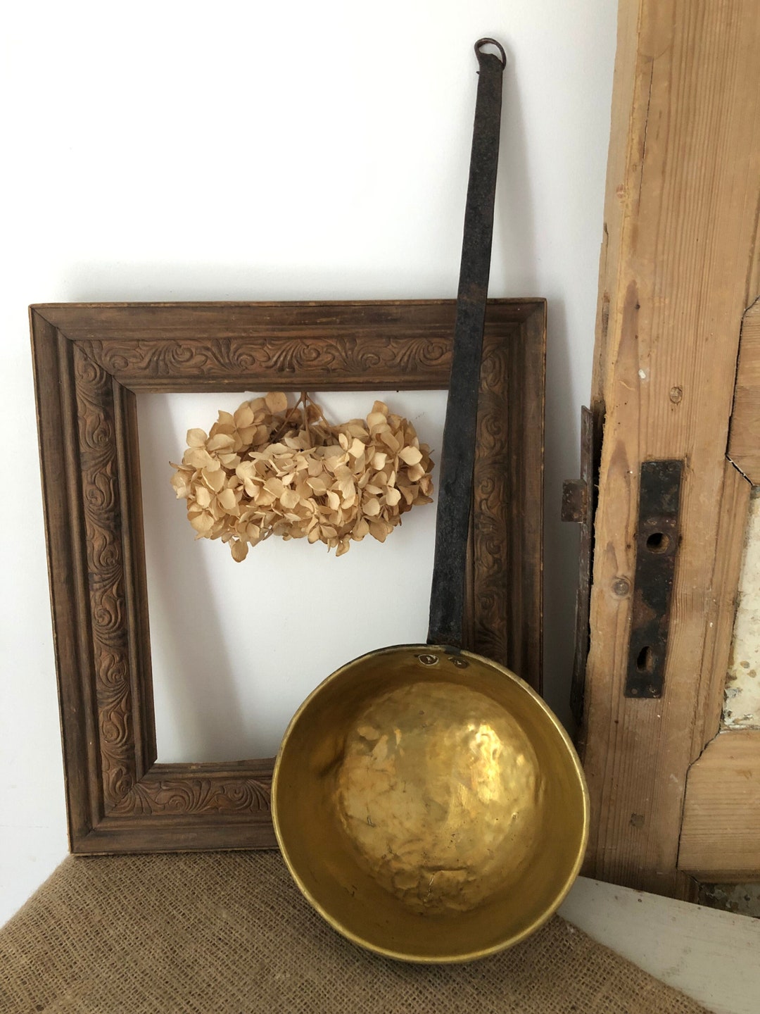Rustic Hand Beaten Antique Brass Jam Pan With Handmade Iron Handle ...