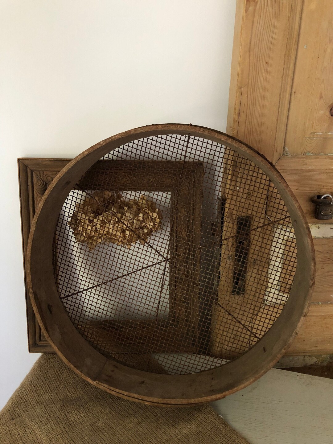 Vintage Bentwood Sifter With Wall Hanging Hook primitive Wooden Grain ...