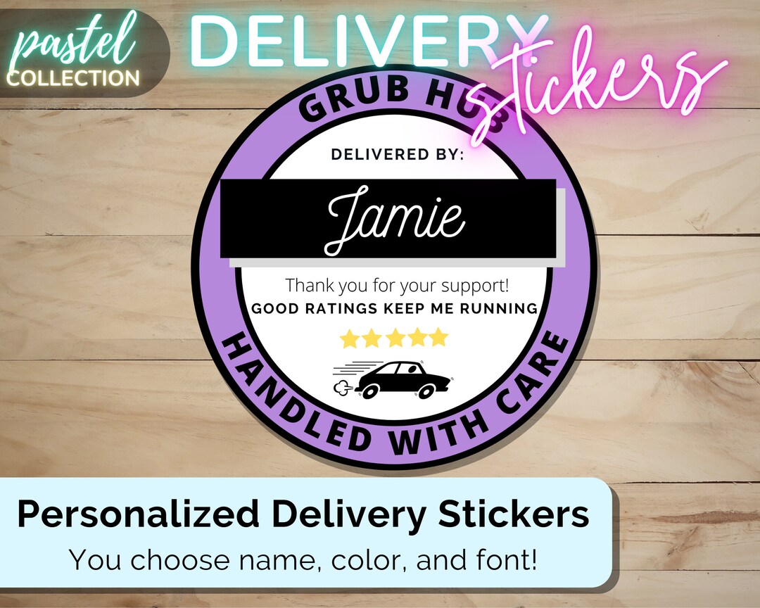 Grub Hub Delivery Stickers for Gig Workers Custom Personalized Name ...