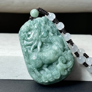 Real Jade Necklace, Kirin Qilin Jadeite Carving Pendant, Chinese Men ...