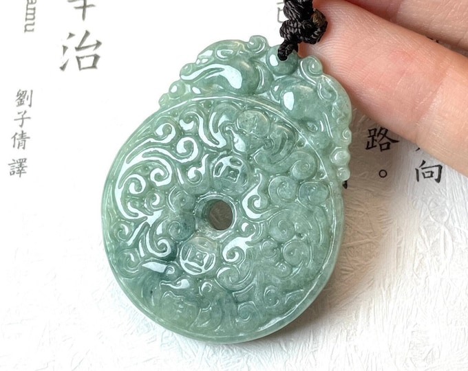 Authentic Pale Green Jade Necklace Carving Pendant With - Etsy