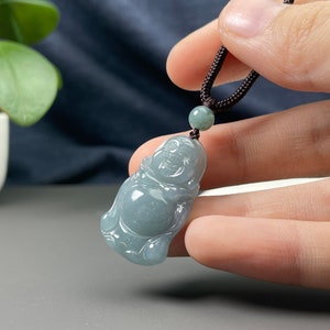 Authentic Icy Small Jade Buddha Pendant, Carving Smiling Buddha Charm ...