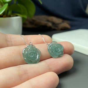 Authentic Icy Green Jade Rose Earrings, Handcrafted Flower Blossom ...