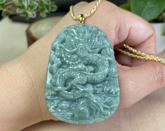 Jade Dragon Necklace, Green Jade Year of the Dragon Pendant Statue ...