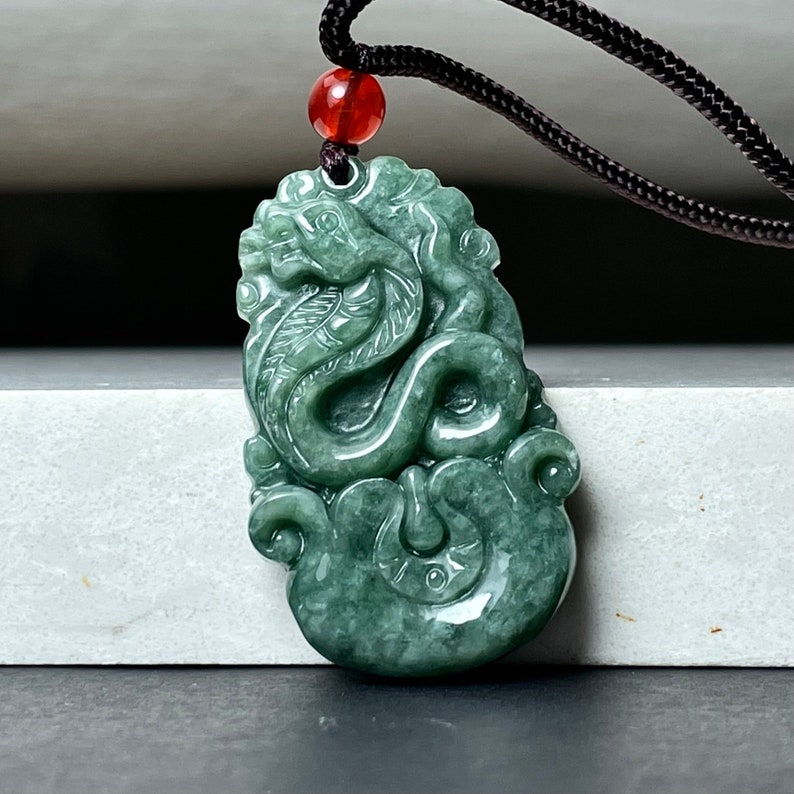 Real Green Jade Snake Necklace Chinese Zodiac Year of Snake - Etsy
