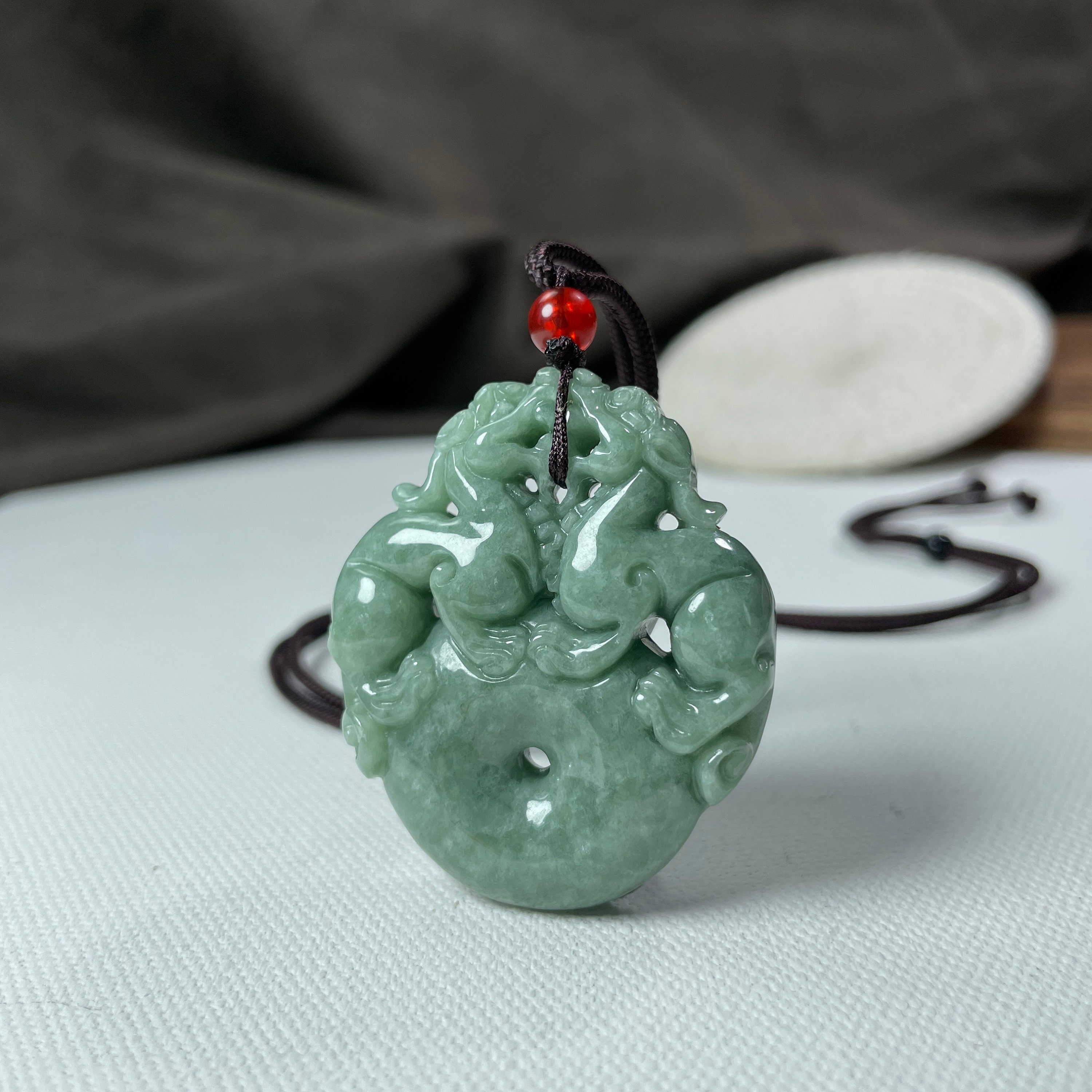 Real Green Jade Pixiu Necklace, Vintage Chinese Piyao Carving Pendant ...