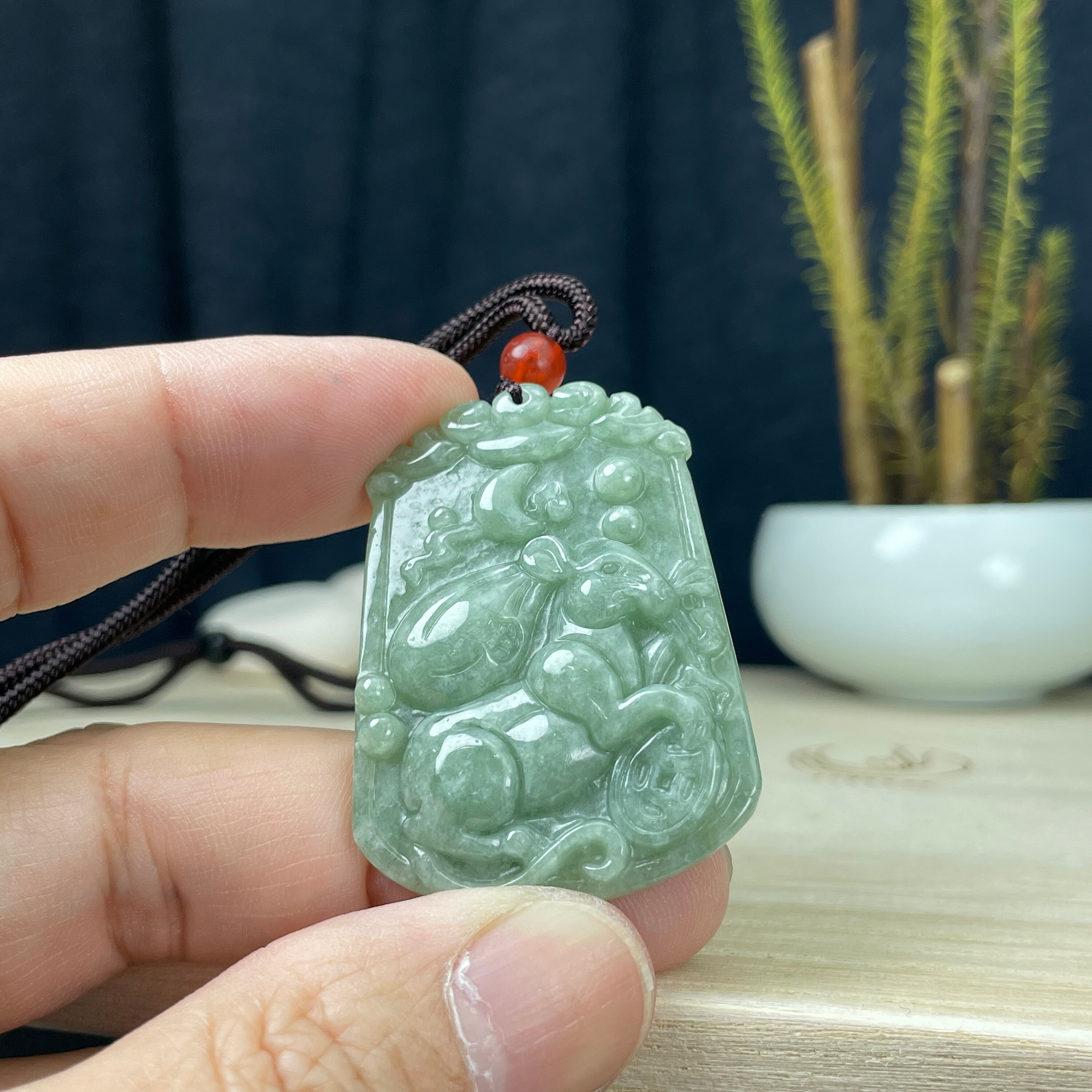 Real Green Jade Rat Necklace Personalized Engraved Named - Etsy