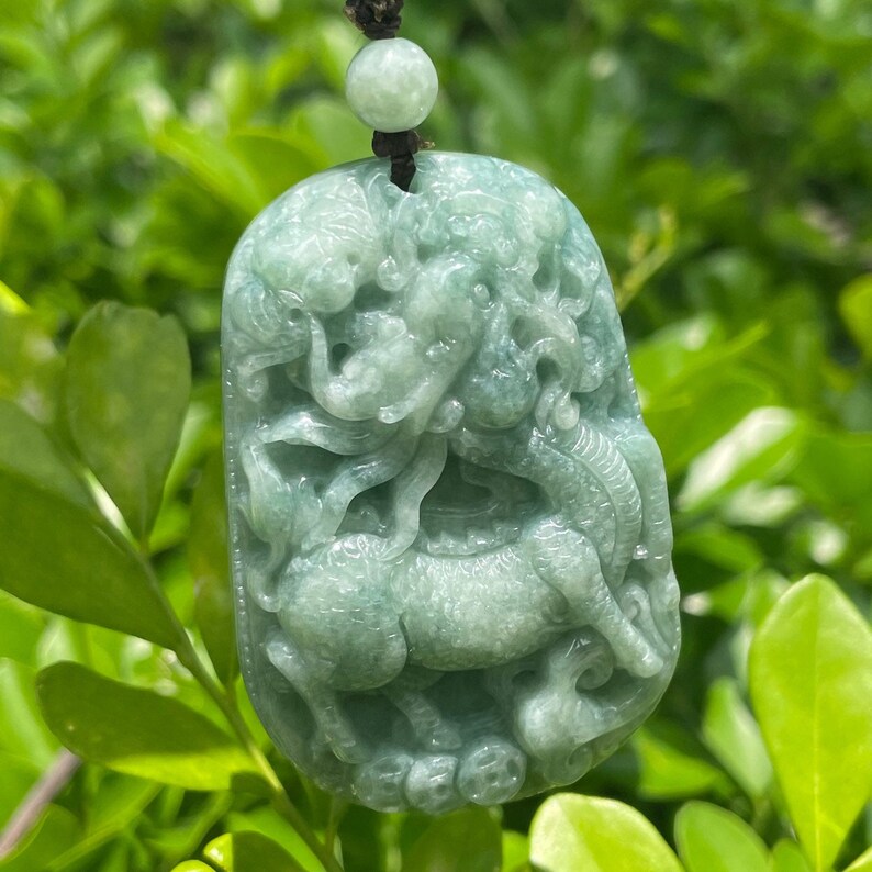 Real Jade Necklace Kirin Qilin Jadeite Carving Pendant - Etsy