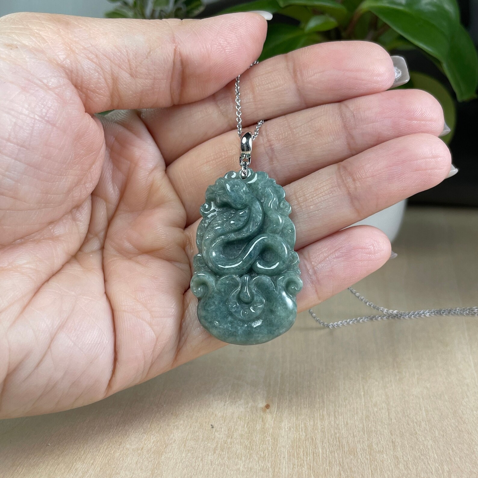 Real Jade Snake Necklace, Year of the Serpent Pendant, Chinese Zodiac ...