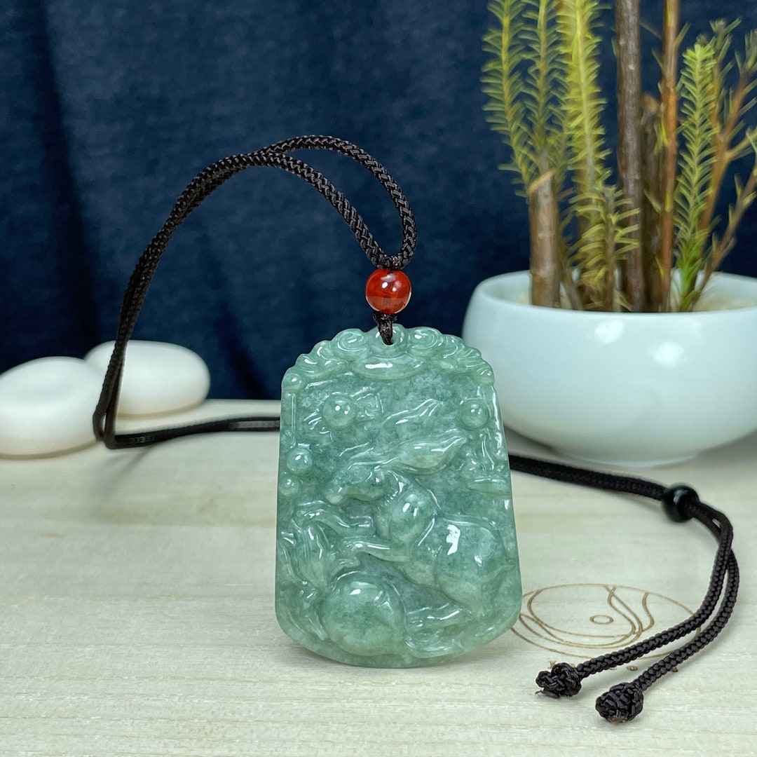 Real Jade Rabbit Pendant Necklace, Green Chinese Zodiac Hare Bunny ...