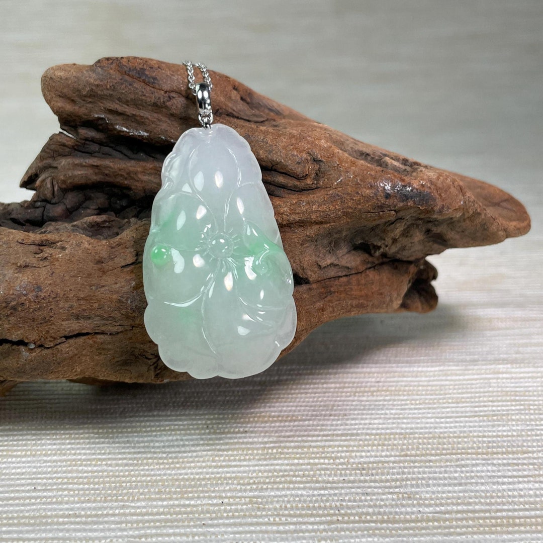 Natural Jade Lotus Flower Pendant: Sterling Silver Necklace, Green ...