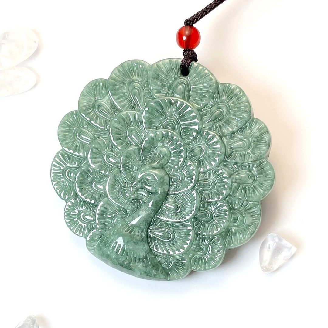 Authentic Green Jade Carving Peacock Pendant, Handcrafted Peafowl ...