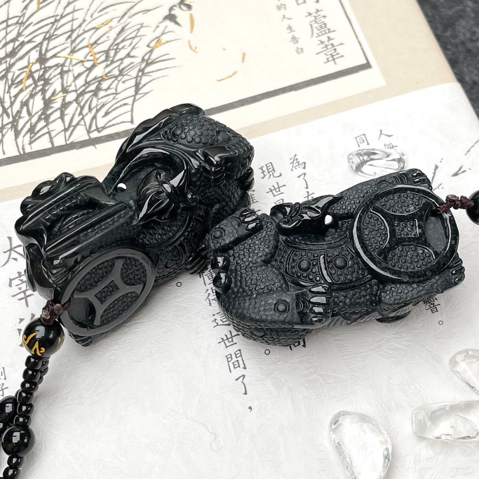 Real Black Jade Pixiu Piyao Couple Pair Matching Necklace, Chinese ...