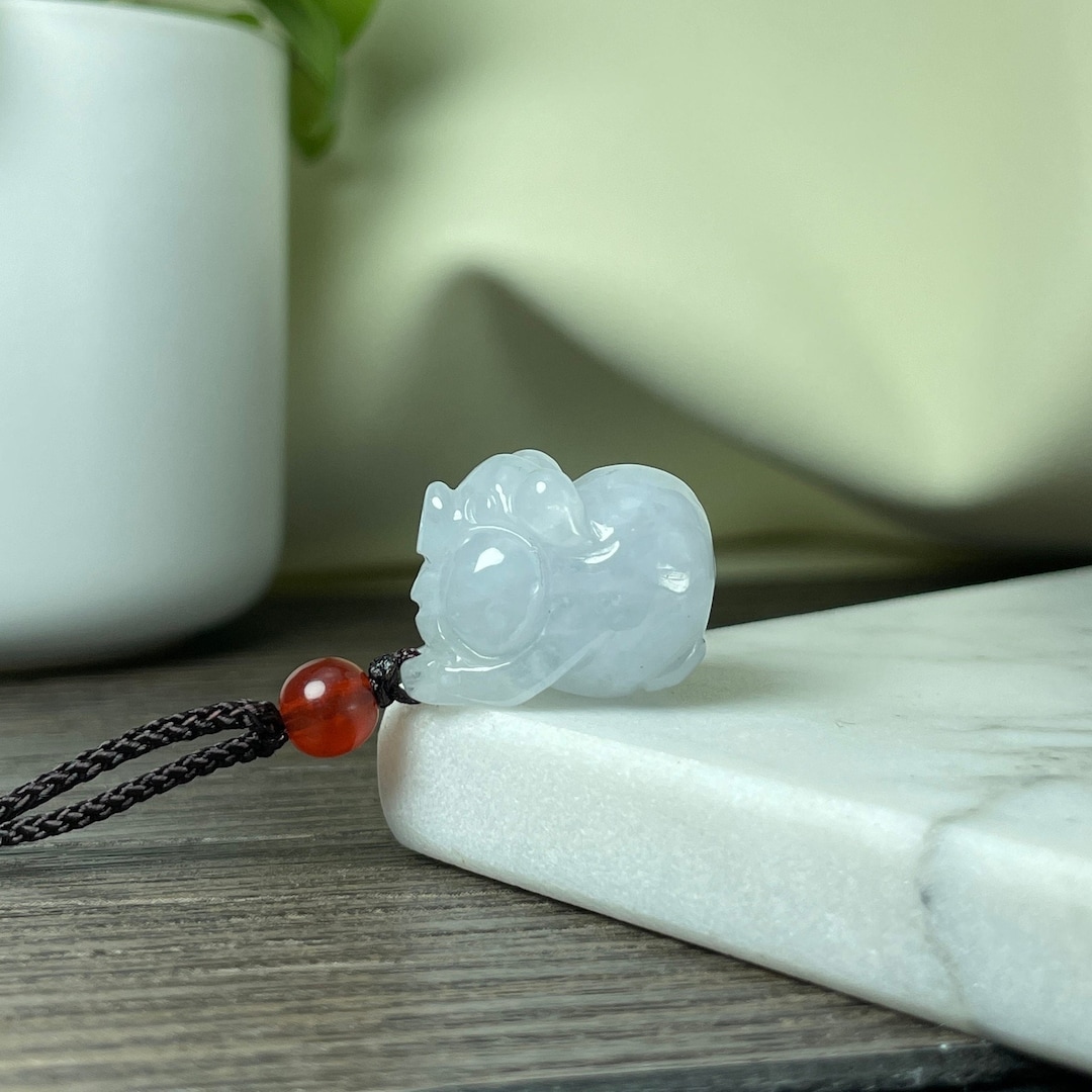 Real Jade Pig Charm, Cute Authentic White Jadeite Piggy Pendant ...