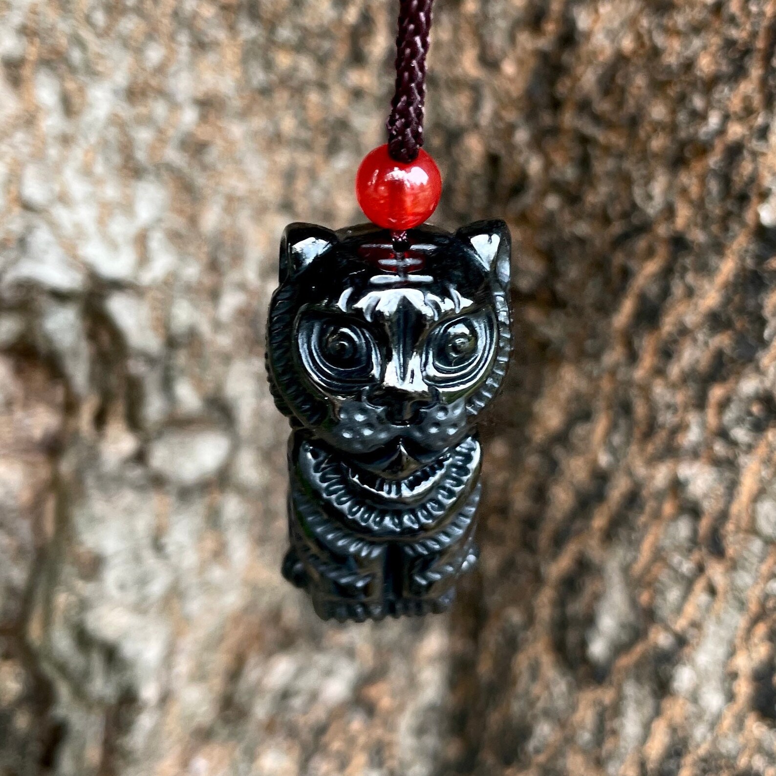 Real Cute Carving Jade Tiger Necklace, Black Jade Charm Pendant for Men ...