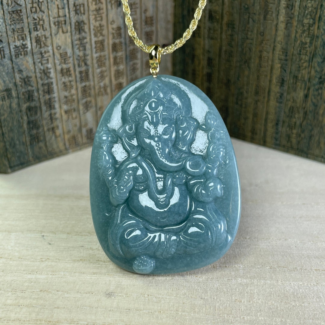 Real Jade Ganesha Necklace: Green Jadeite Elephant God Pendant ...