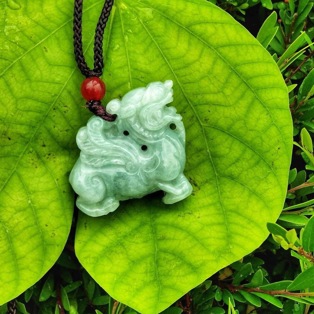 Real Green Jade Pixiu Piyao Pendant Necklace, 3D Mystery Creatures ...