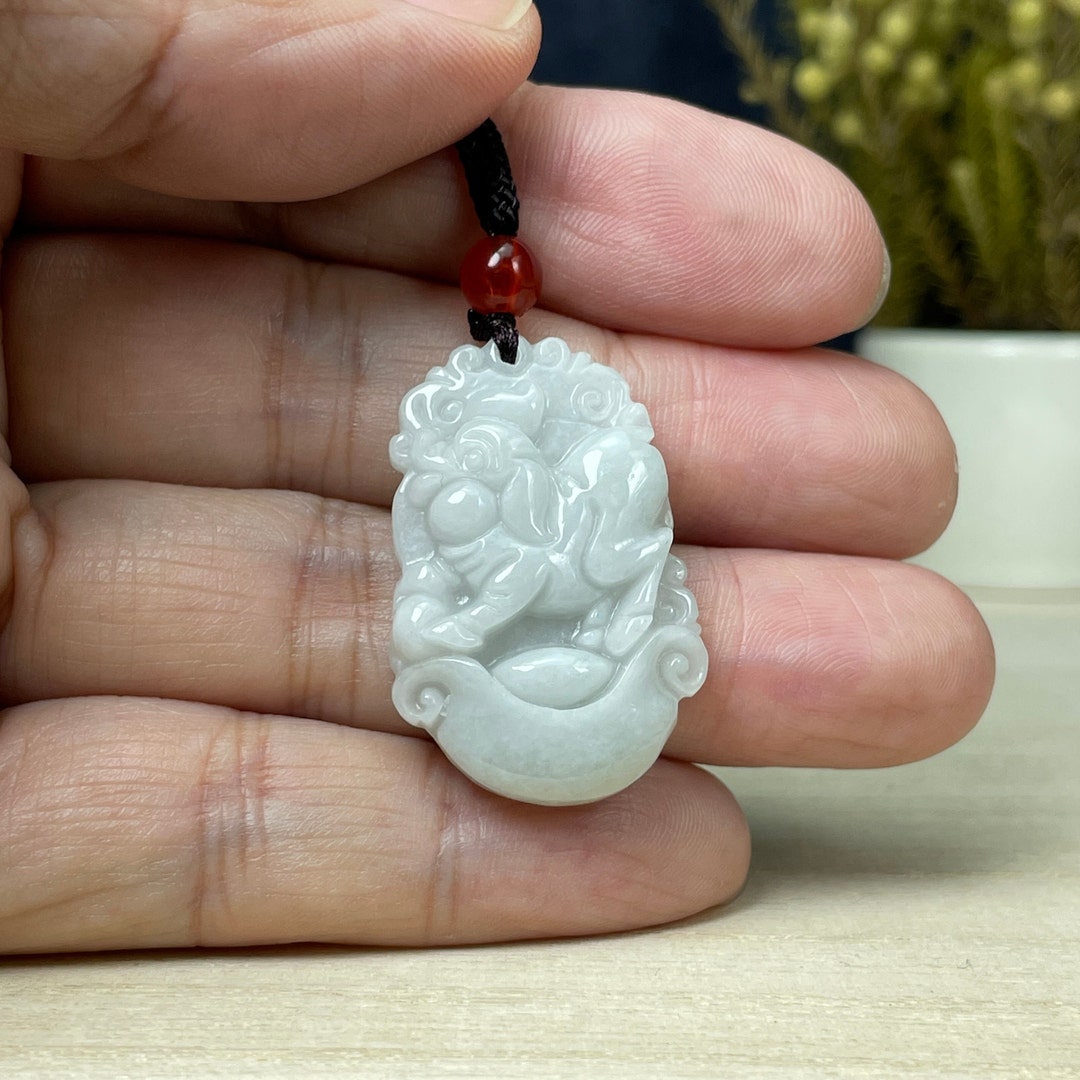 Authentic White Jade Piglet Charm Necklace, Chinese Zodiac Year of Pig ...