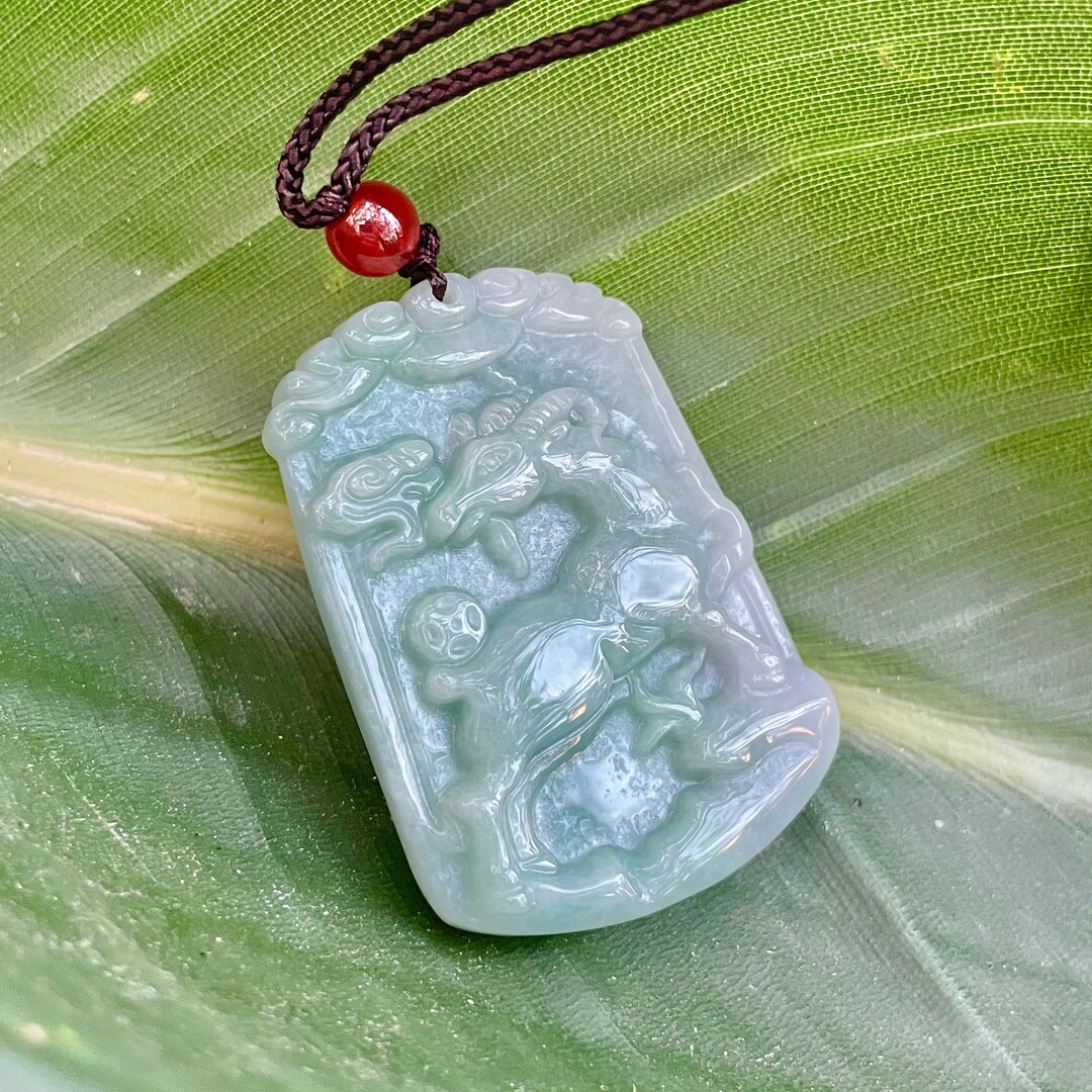 Real White Jade Goat Pendant, Chinese Zodiac Year of Goat Necklace ...