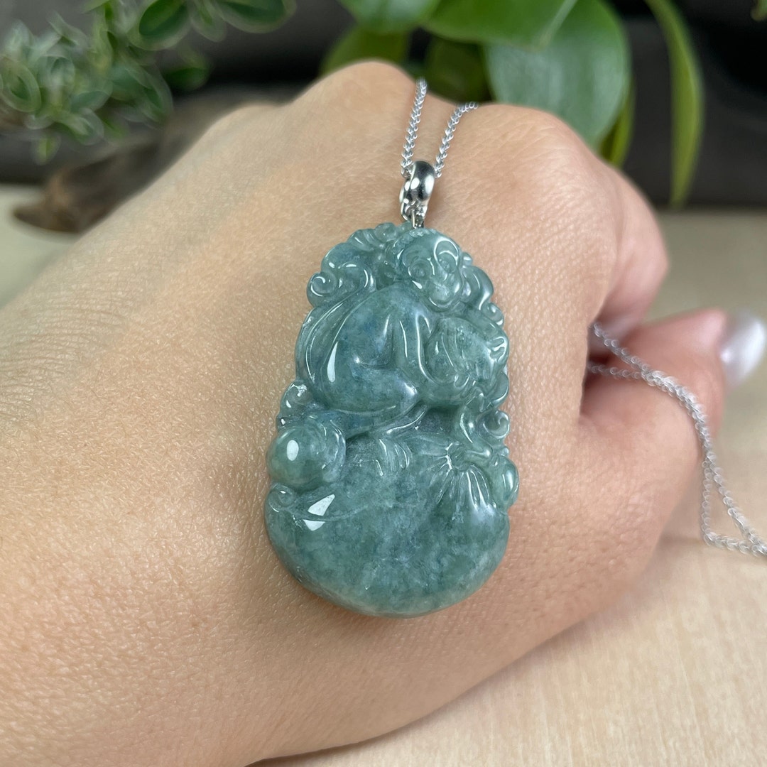 Jade Monkey Pendant Necklace, Year of the Monkey, Chinese Zodiac Charm ...