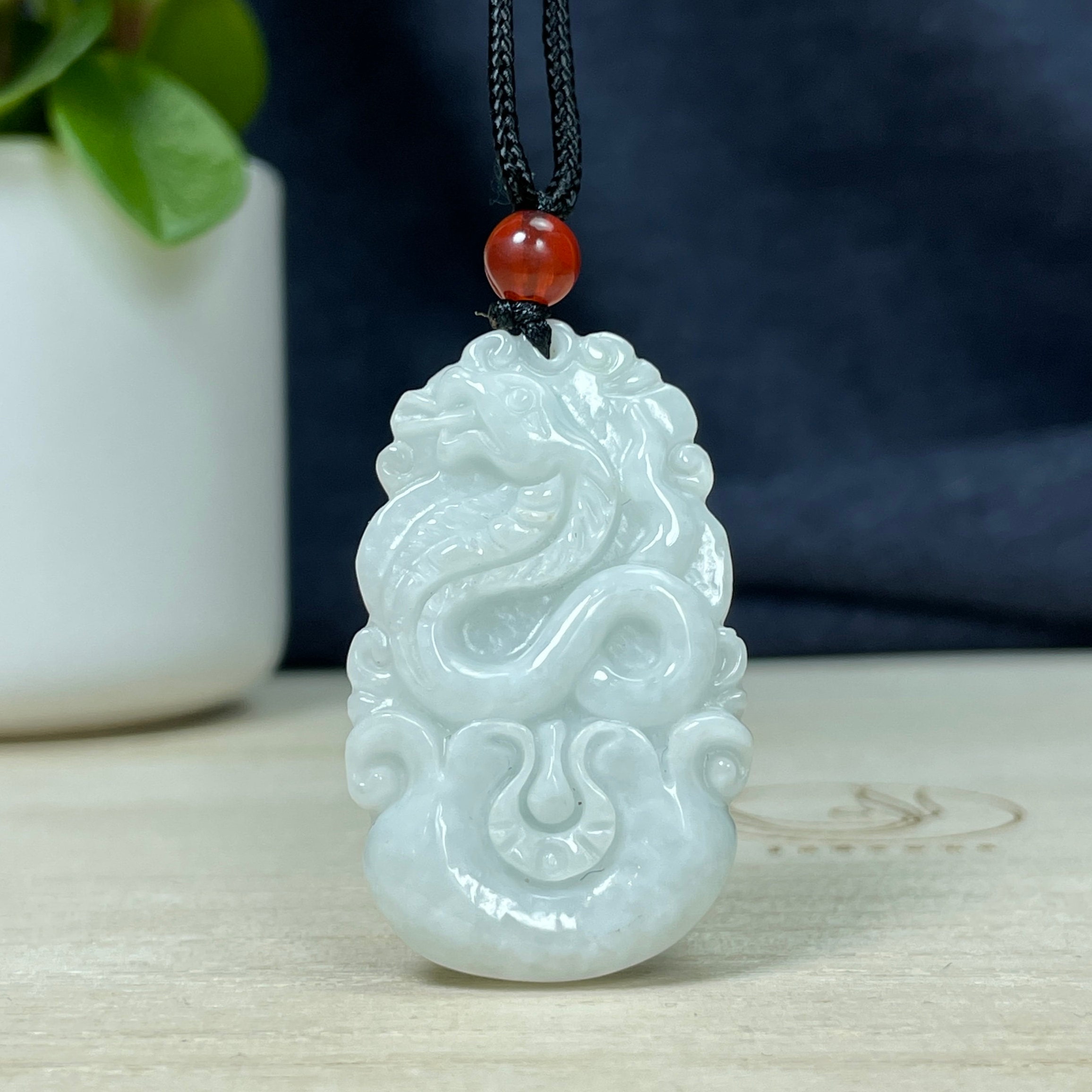 Real Green Jade Snake Necklace, Chinese Zodiac Year of Snake Charm ...