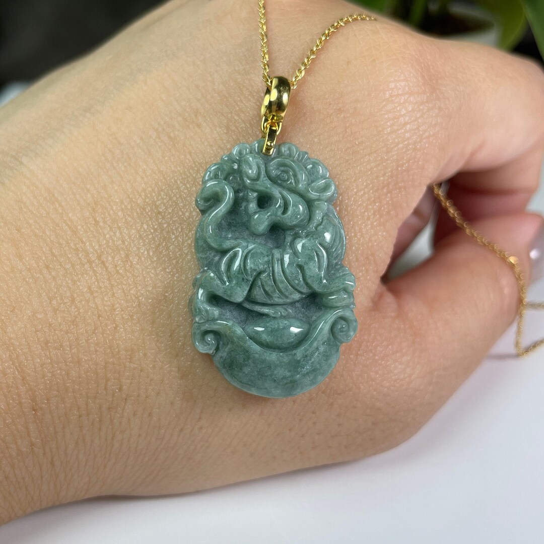 Jade Tiger Pendant Necklace, Year of the Tiger, Chinese Zodiac Charm ...