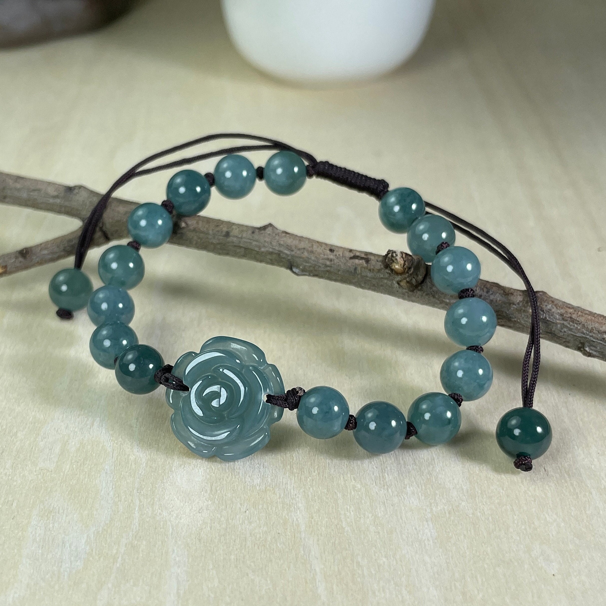 Jade Rose Bracelet, Quality Icy Green Bead Jade Bracelet Bangle ...