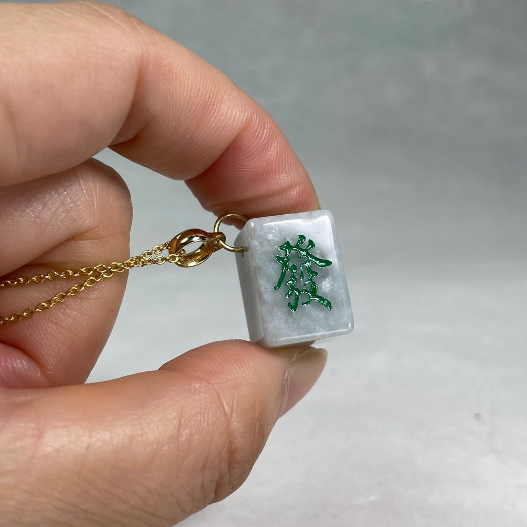 Fat Choi Jade Mahjong Pendant Necklace: Chinese Lucky Charm, Sterling ...