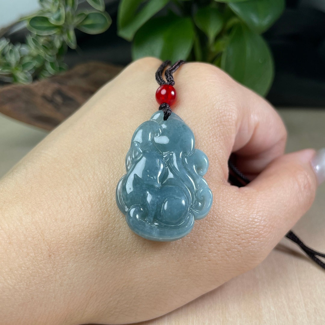 Jade Fox Pendant Necklace, Authentic Carve Kitsune White Jadeite Charm ...
