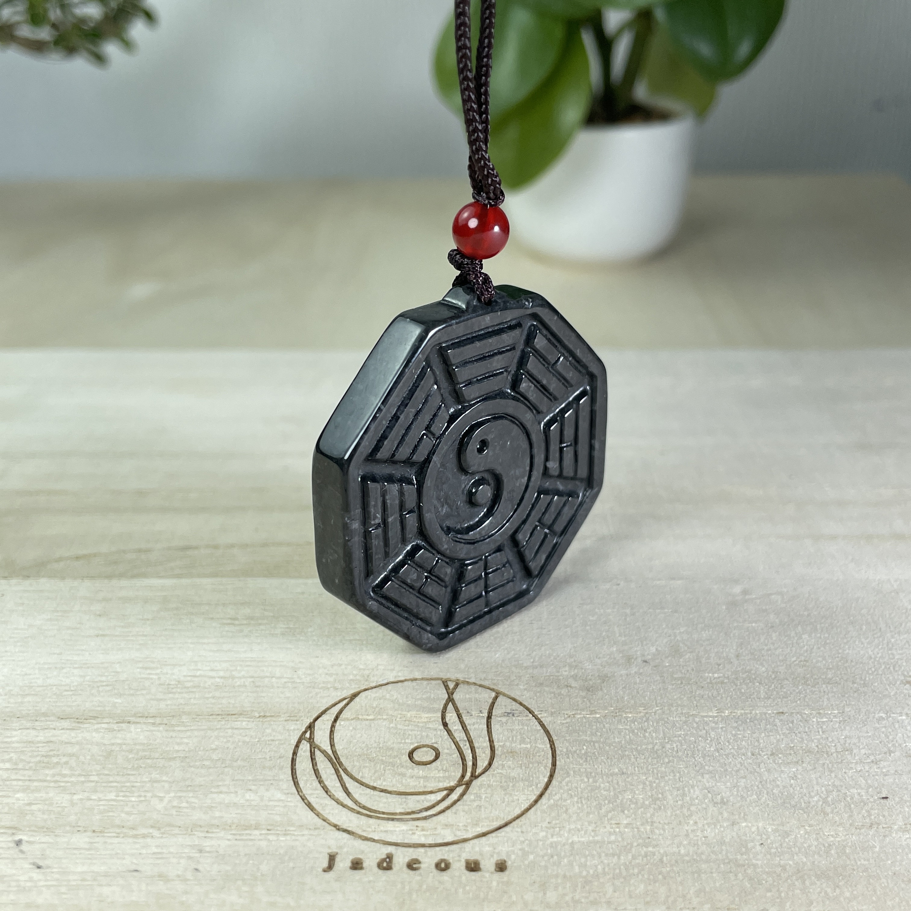 Jade Bagua Necklace Pendant, Real Black Jadeite Yin Yang Ba Gua Charm ...