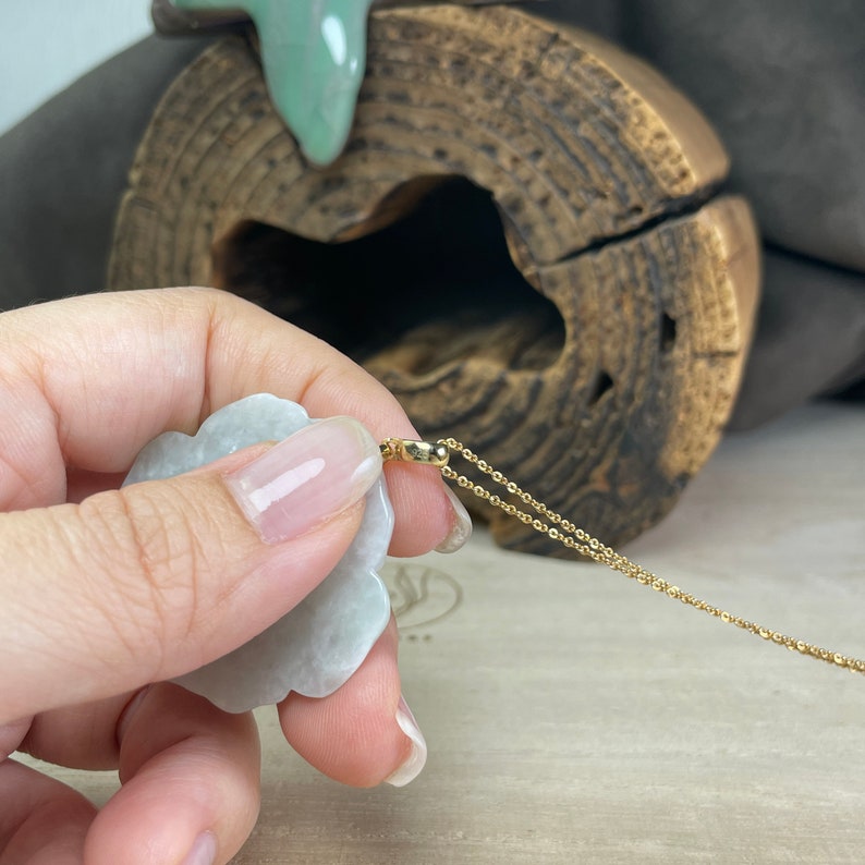 Natural Jade Rose Pendant Necklace: 925 Silver Gold Chain, Hand Craved ...