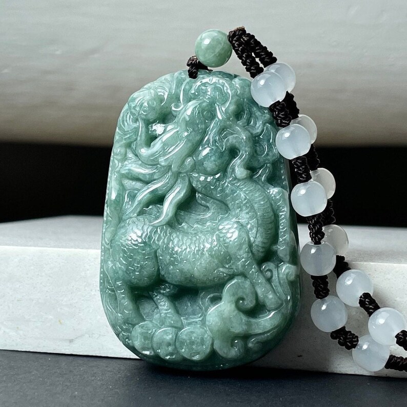 Real Jade Necklace Kirin Qilin Jadeite Carving Pendant - Etsy