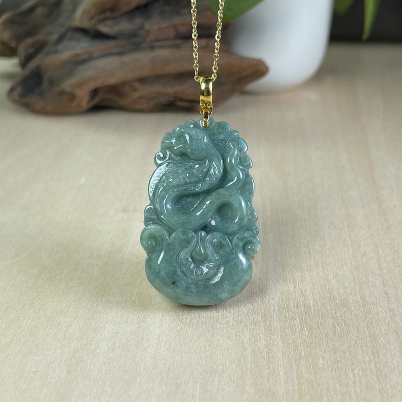 Year of the Snake Pendant, Real Jade Serpent Necklace, Chinese Zodiac ...
