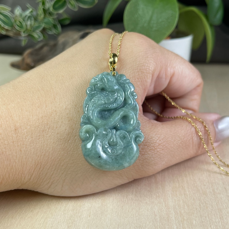 Year of the Snake Pendant, Real Jade Serpent Necklace, Chinese Zodiac ...