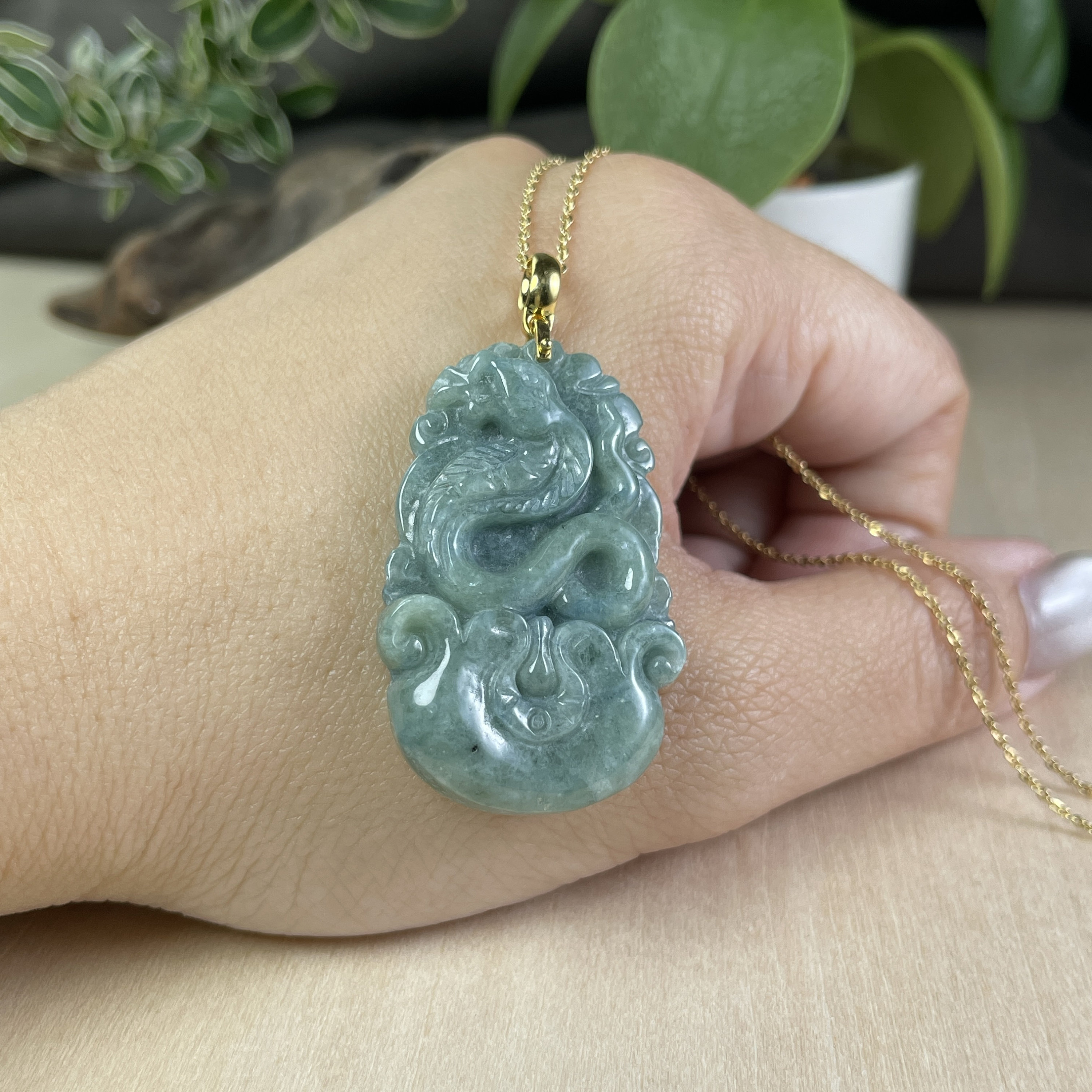 Year of the Snake Pendant, Real Jade Serpent Necklace, Chinese Zodiac ...