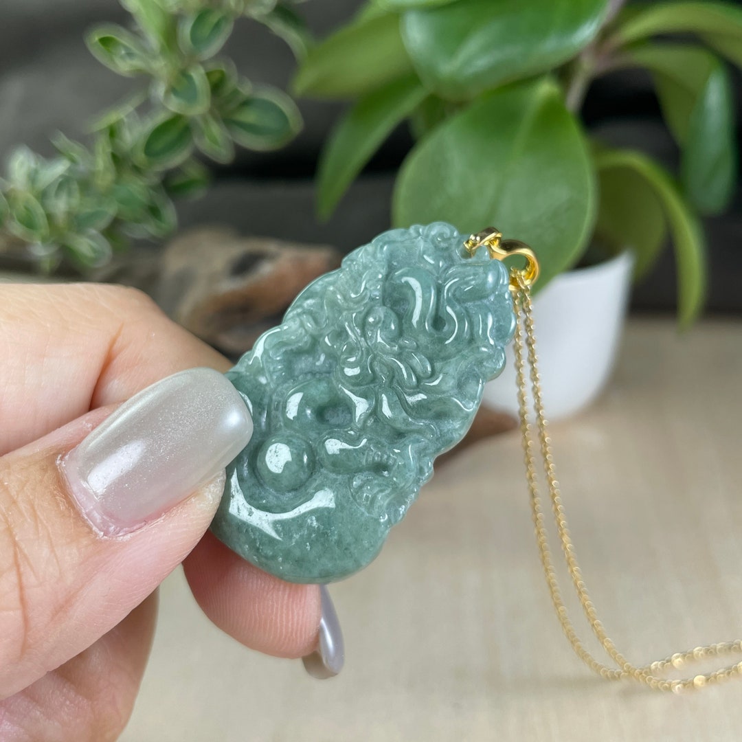 Year of the Dragon Pendant, Real Jade Dragon Necklace, Chinese Zodiac ...