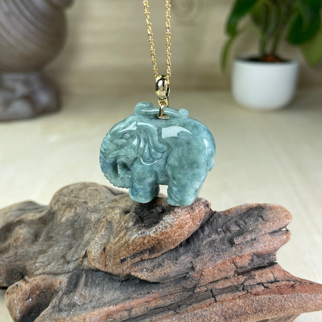 Jade Elephant Necklace Jewelry, Real Green Carve Jadeite Elephant Gift ...