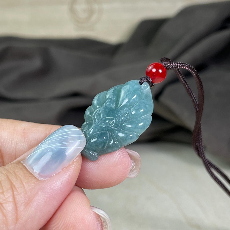 Real Icy Green Jade Fox Pendant Necklace: Carved Jadeite Kitsune Charm ...