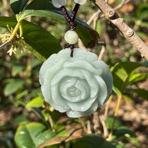 Real Jade Flower Rose Necklace, Light Green Plant Floral Pendant Charm ...