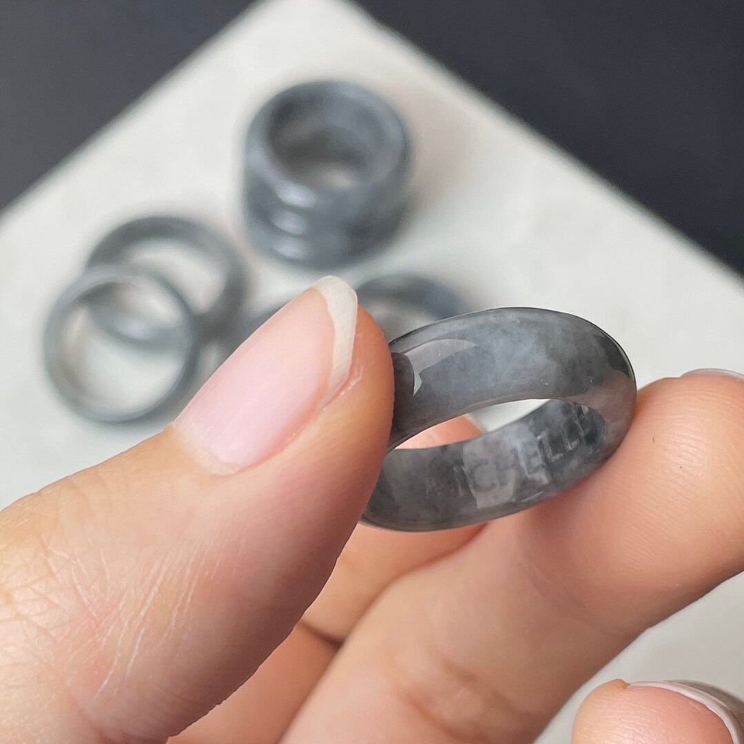 Black Jade Ring,authentic Icy Jade Engraved Ring, Personalized Ring ...