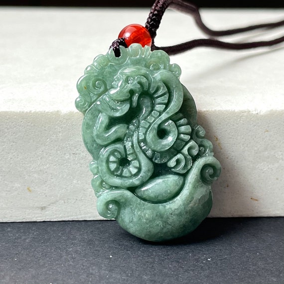 Real Green Authentic Jade Snake Necklace Personalized - Etsy
