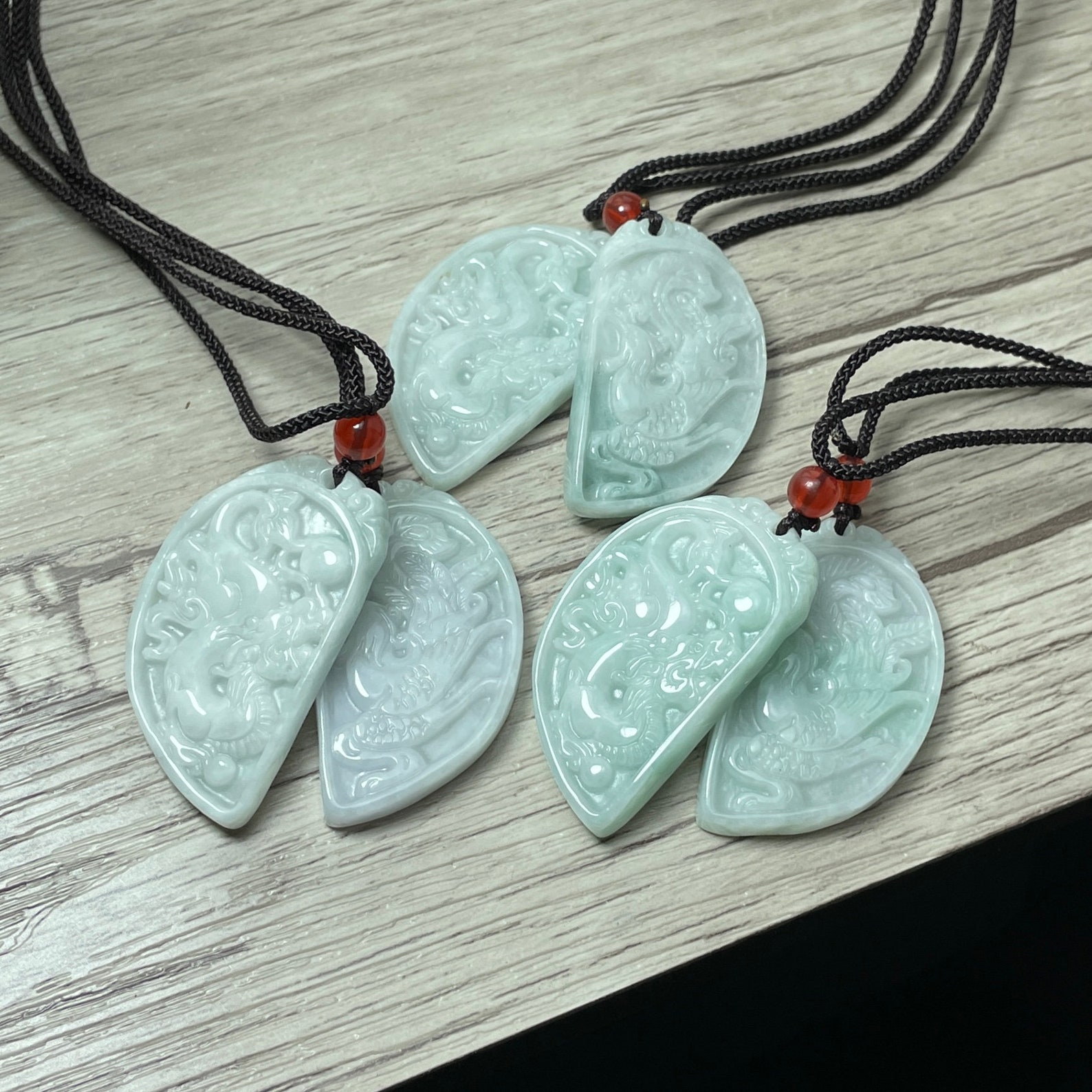 Authentic Jade Dragon Phoenix Pair Necklace, Real Jadeite Love Couple ...