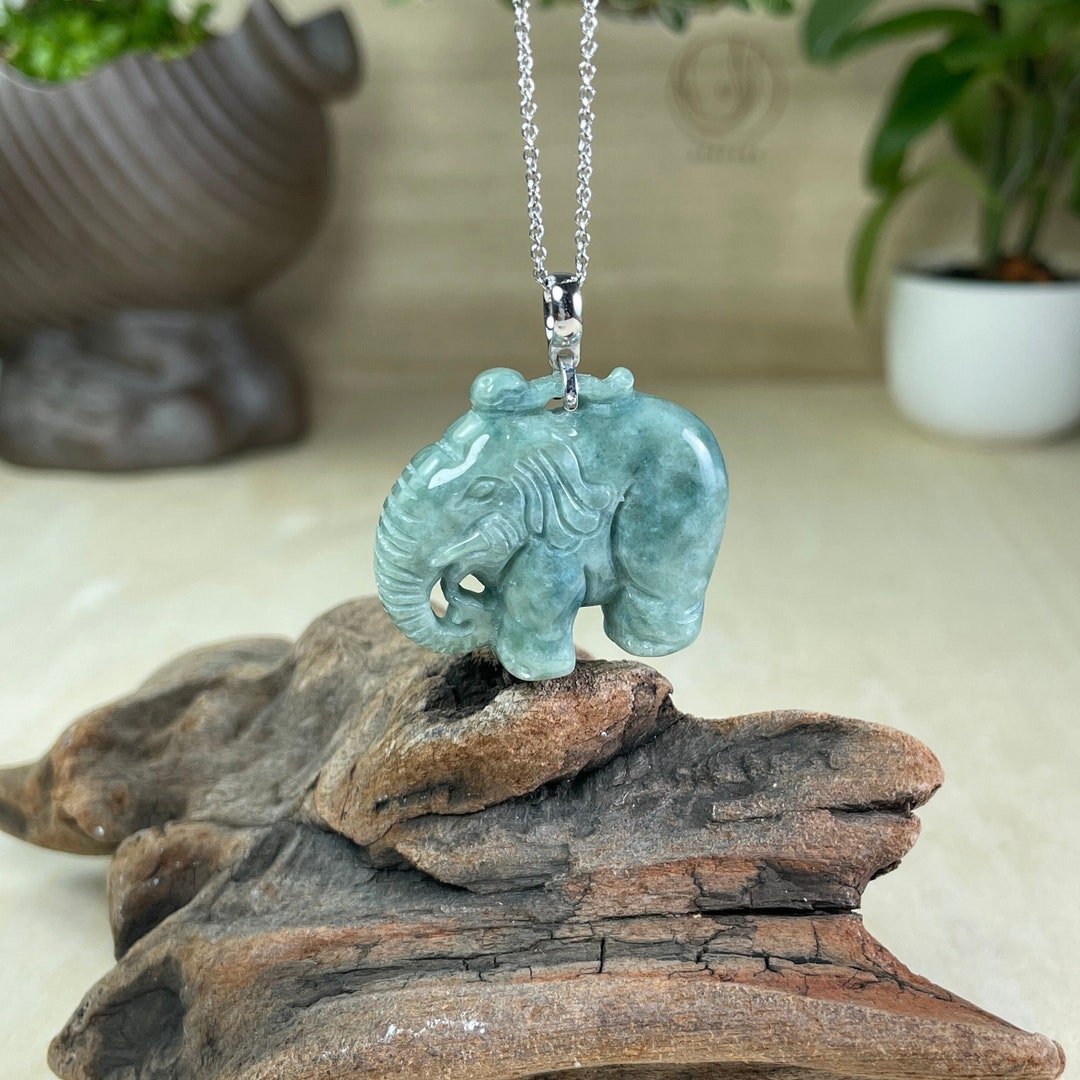 Jade Elephant Necklace Jewelry, Real Green Carve Jadeite Elephant Gift ...