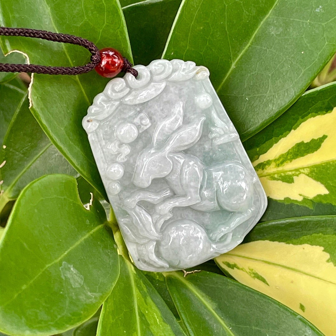 Real Jade Rabbit Pendant Necklace, White Chinese Zodiac Hare Bunny ...