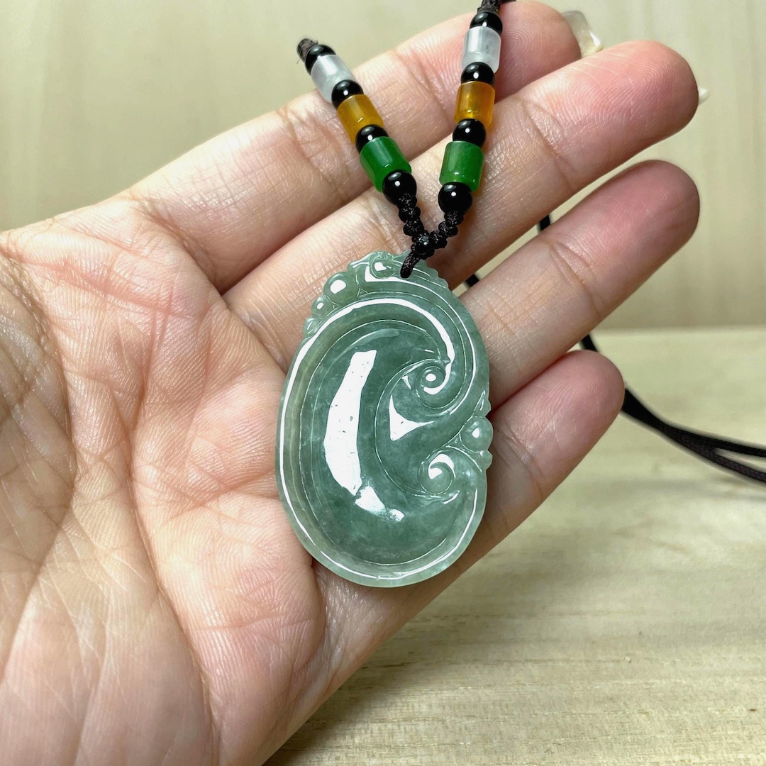 Natural Jade Ruyi Necklace: Green Carved Charm, Lucky Unisex Jewelry - Etsy