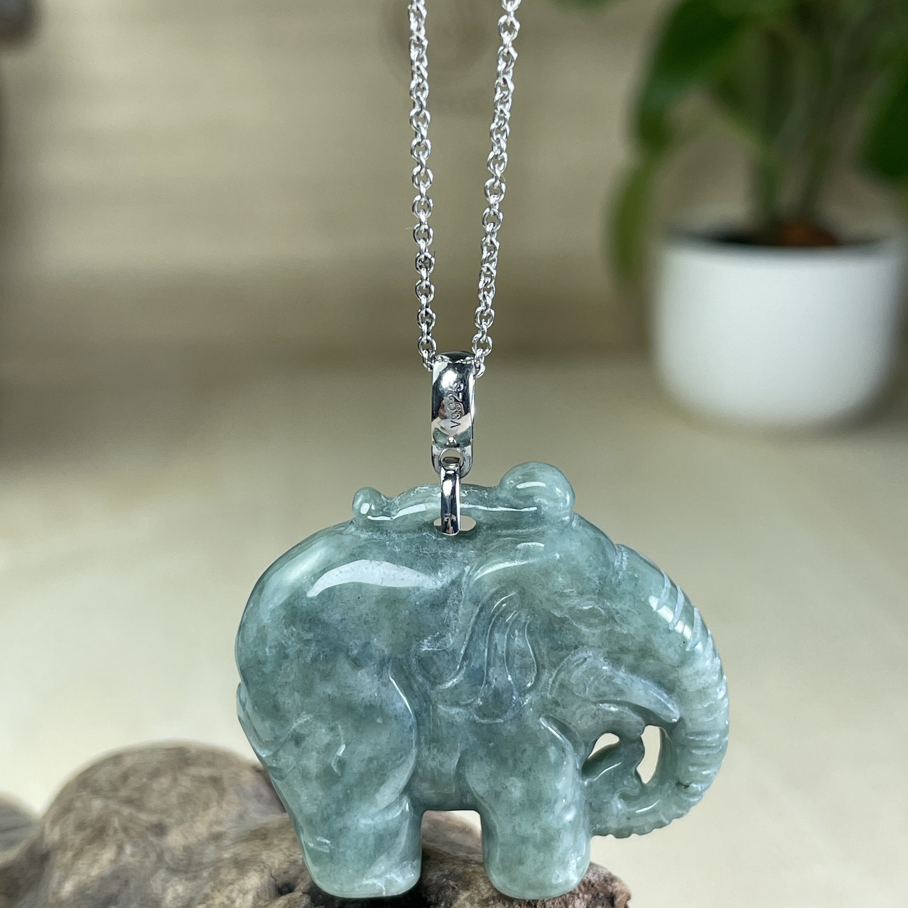 Collar de elefante de jade, auténtico elefante de jadeíta verde tallado ...