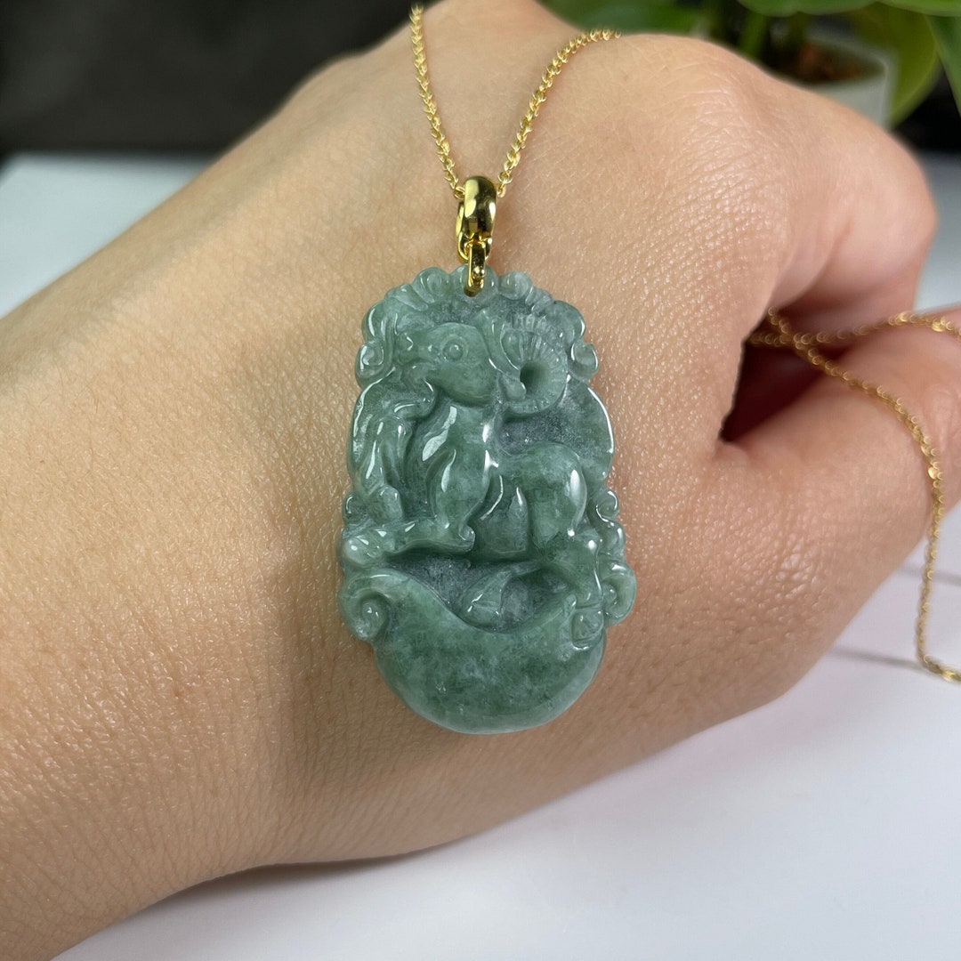 Jade Goat Pendant Necklace, Year of the Goat, Chinese Zodiac Charm ...